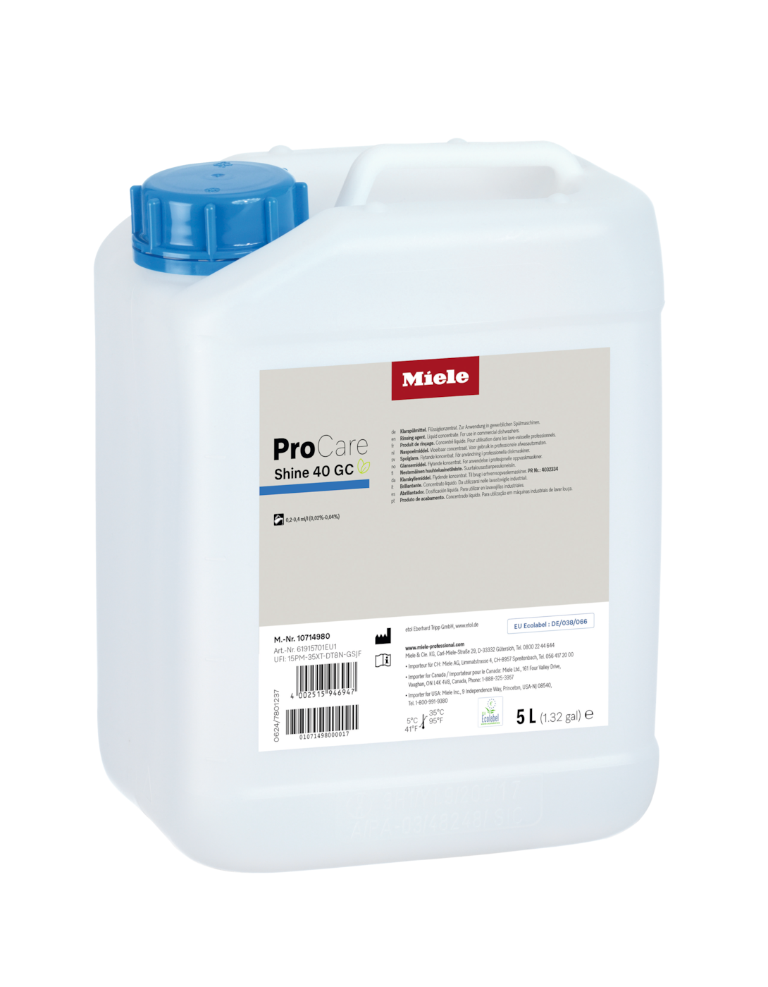 Miele ProCare Shine 40 GC 5 L Klarsp ler 5 L miele-procare-shine-40-gc-5-l-klarsp-ler-5-l
